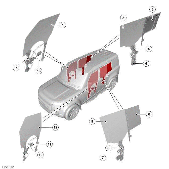 Land Rover Defender - Glass, Frames and Mechanisms - Component Location ...
